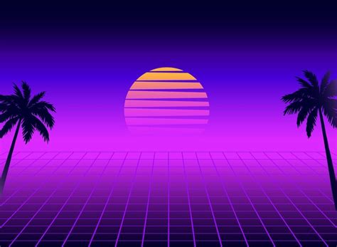 레트로 80s Sci Fi 미래주의 스타일 배경 터 레트로 미래주의 신스 웨이브 일러스트레이션 프리미엄 벡터