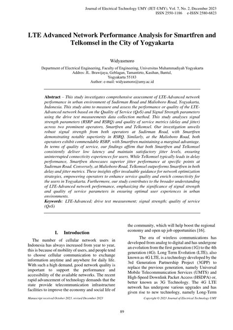 Pdf Lte Advanced Network Performance Analysis For Smartfren And Telkomsel In The City Of