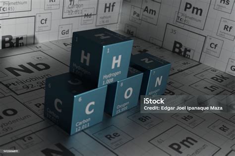 주기율표의 원소의 3d 배경 탄소 수소 산소 및 질소 과학 기술 및 엔지니어링 배경 0명에 대한 스톡 사진 및 기타 이미지 Istock