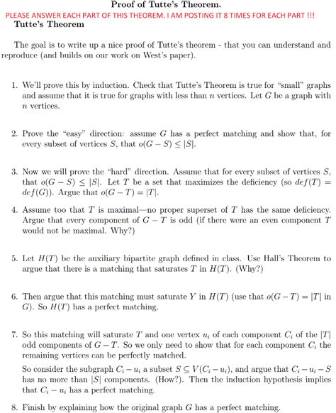 Solved Proof Of Tuttes Theorem Please Answer Each Part Of