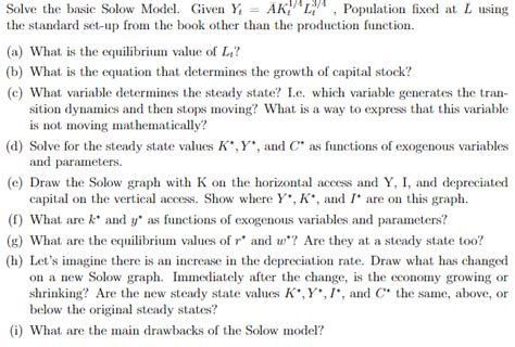 Solved Solve The Basic Solow Model Given Y T Ak T 1 4