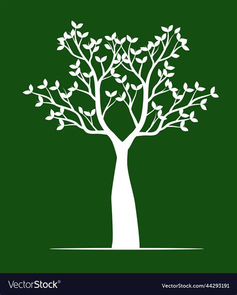 White Tree With Leaves On Green Background Vector Image