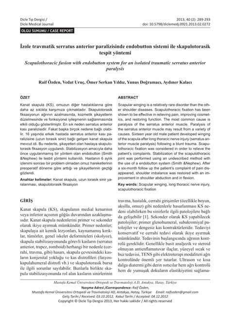 Pdf Scapulothoracic Fusion With Endobutton System For An Isolated