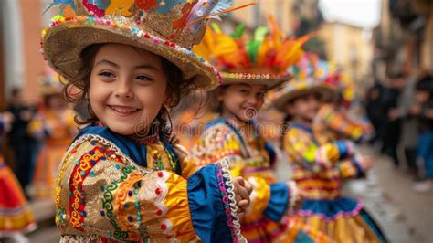 A Young Girl Smiles Brightly While Participating In A Vibrant Parade