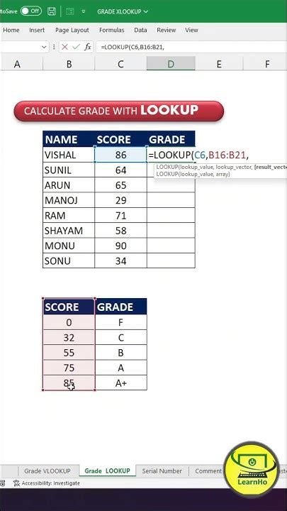 Very Easy Grade Calculate Lookup Function In Excel Shorts Youtube
