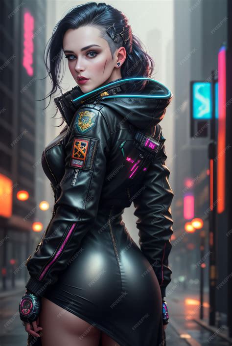 Premium Ai Image Photo Of A Cyberpunk Woman Showing Backfuturistic