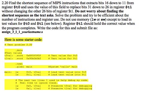 Solved 220 Find The Shortest Sequence Of Mips Instructions
