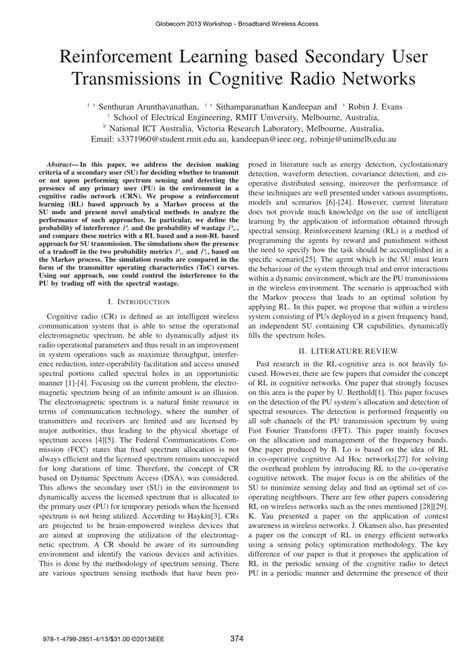 Download Pdf Reinforcement Learning Based Secondary User Transmissions In Cognitive Radio Networks