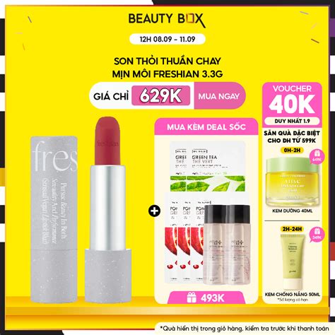 Voucher 100k Duy Nhất 119 Son Thỏi Freshian Thuần Chay Mịn Môi