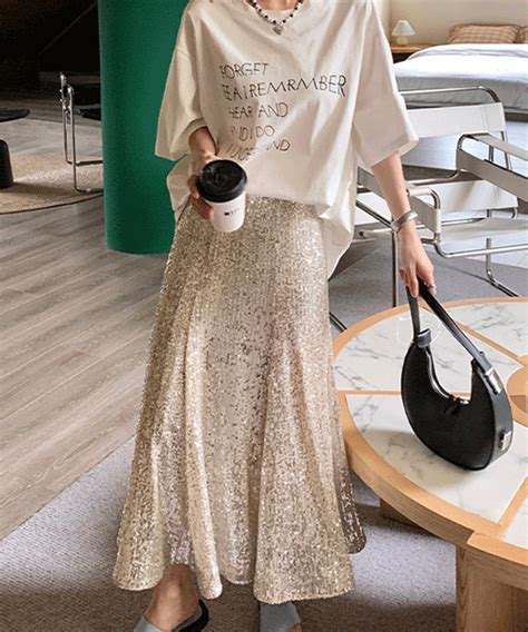 바비코코 골드러쉬 블링블링 스팽글 롱스커트