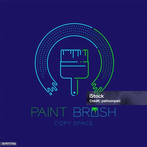 강 모 페인트 브러시와 원형 프레임 로고 아이콘 개요 획 설정 페인트 브러시 텍스트와 복사 공간 벡터 Eps 10와 어두운 파란색 배경에 격리는 대시 선 디자인 일러스트