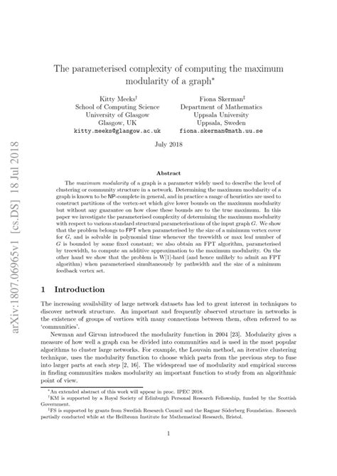 The Parameterised Complexity Of Computing The Maximum Modularity Of A