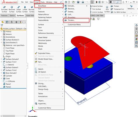 Thicken A Surface With Specified Direction In Solidworks 2020