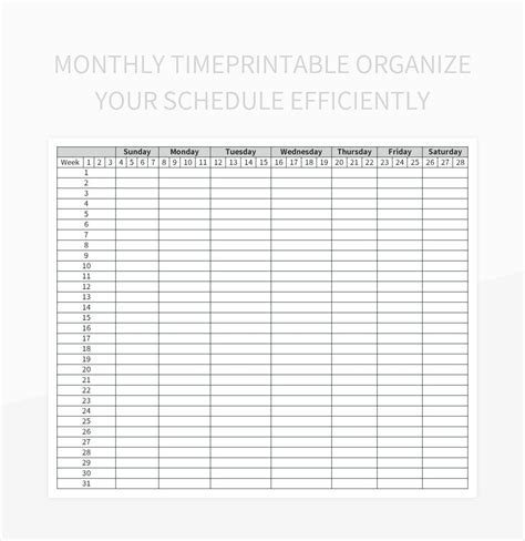 Monthly Timeprintable Organize Your Schedule Efficiently Excel Template