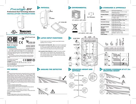 Texecom Prestige Dt Motion Sensor For Security Alarm System User Manual
