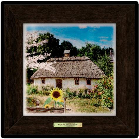 Декоративна картина з металу та натурального дерева україна хата з соняшником — ціна 422