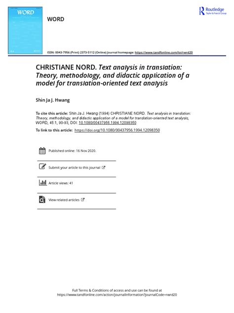 Christiane Nord Text Analysis In Translation Pdf