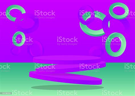 청록색과 보라색 제품 디스플레이 벡터 3d 룸 실린더 받침대 연단 프레젠테이션을 위한 무대 쇼케이스 미래 공상 과학 최소한의