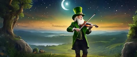 Premium Ai Image A Leprechaun Playing The Fiddle Under A Moonlit Sky