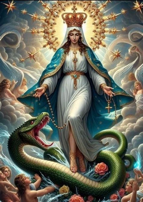 Virgen María Pisando A La Gran Serpiente Arte Virgen María Oracion