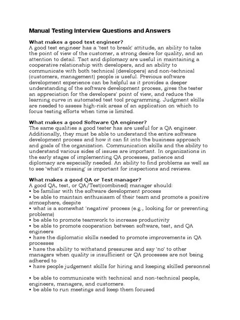 Manual Testing Interview Questions And Answers Pdf Software Testing World Wide Web
