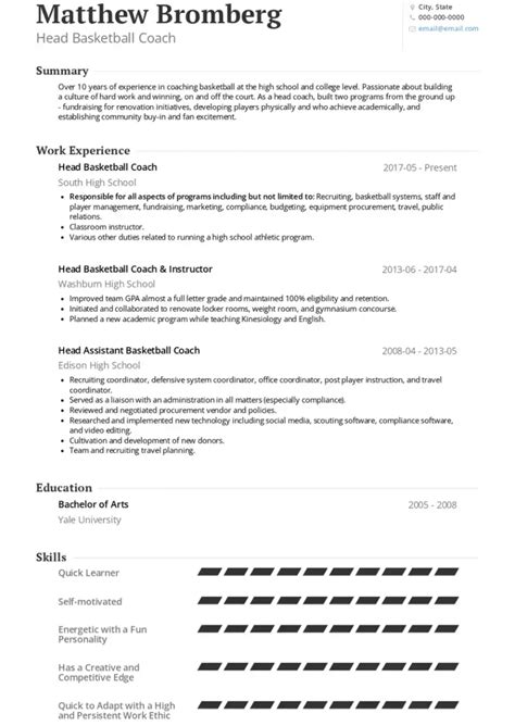 Head Basketball Coach Sample Resume Basketball Coach Resume Examples