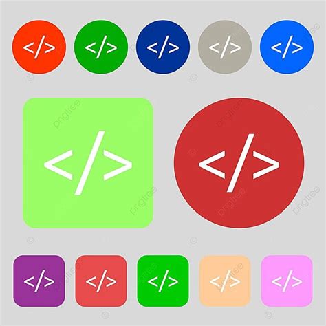 Icon For Code Signing Programming Language Symbol In 12 Colored Flat Design Buttons Photo