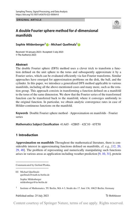 Pdf A Double Fourier Sphere Method For D Dimensional Manifolds