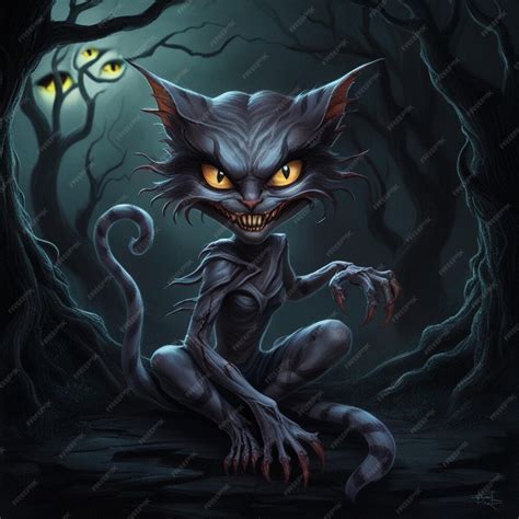 A Cartoon Drawing Of A Scary Cat With A Scary Face And A Scary Scary