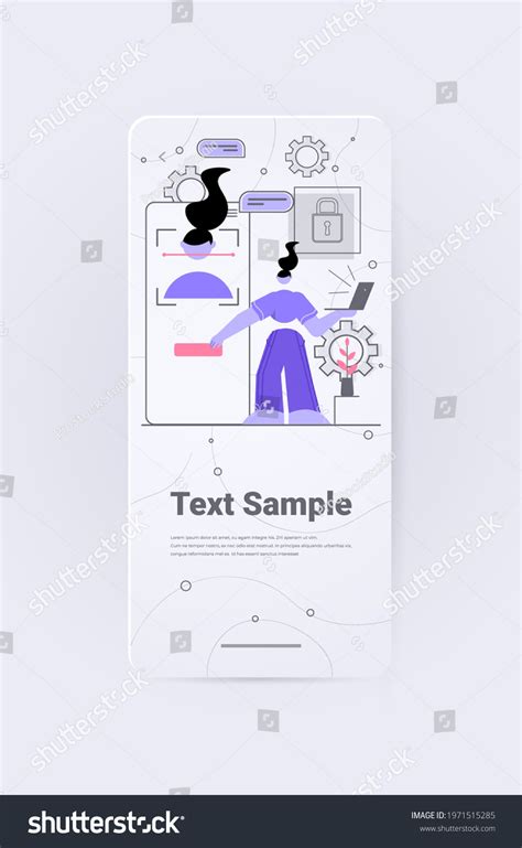 Woman Scanning Face Identity Verification Facial Stock Vector Royalty