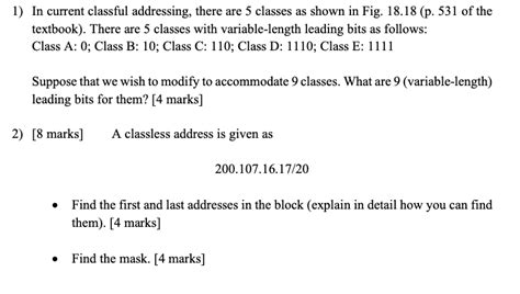 Solved 1 In Current Classful Addressing There Are 5