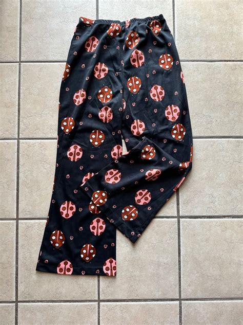 Vintage Black Rust And Peach Ladybug Pantsuit Size M Gem