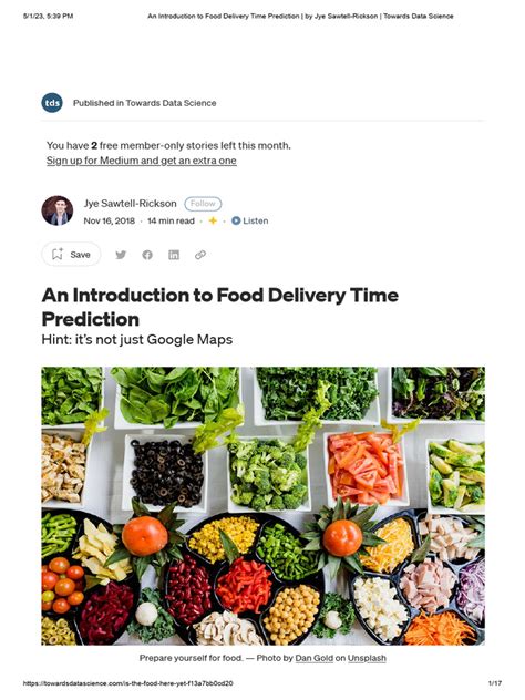 An Introduction To Food Delivery Time Prediction By Jye Sawtell Rickson Towards Data Science