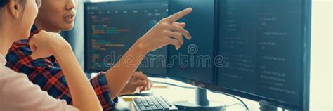 professional programer team discuss about web coding at office