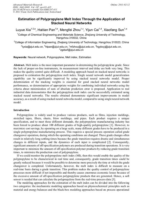 estimation of polypropylene melt index through the application of