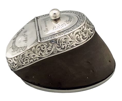 Edwardian Sterling Silver Mounted Horse Hoof Table Snuff Box
