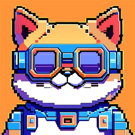 Premium Vector Vector Portrait Pixelated 8bit Cute Fat Cat Robot 3d Muzzle Wearing Glasses