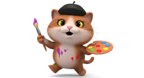 Cute Cartoon Cat With A Round Orange Striped Body And Large Yellow