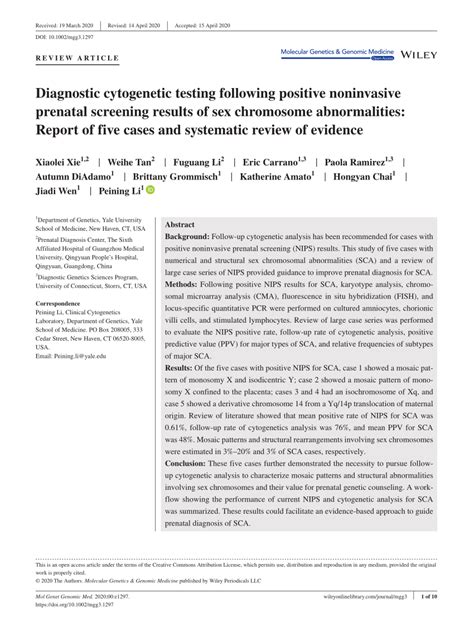 Pdf Diagnostic Cytogenetic Testing Following Positive Noninvasive