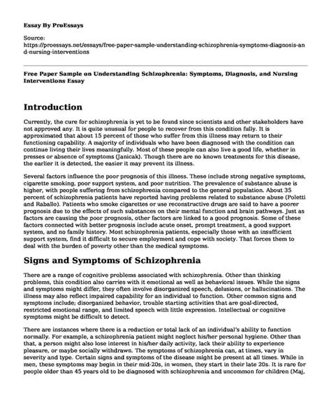 📌 Free Paper Sample On Understanding Schizophrenia Symptoms Diagnosis