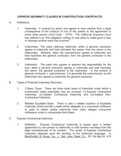 25 Free Construction Indemnity Agreement Samples To Download