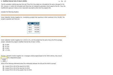 Solved 4 Modified Internal Rate Of Return MIRR The IRR Chegg Com