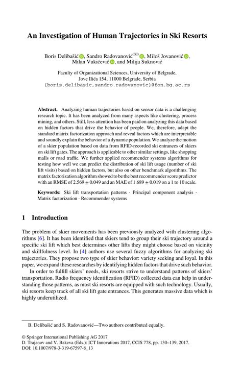 Pdf An Investigation Of Human Trajectories In Ski Resorts