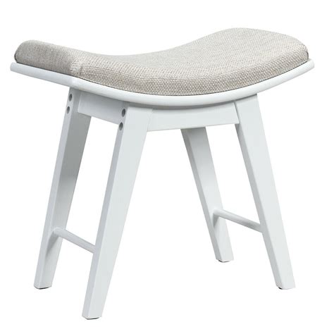 Modern Dressing Makeup Stool With Concave Seat Rubberwood Legs White