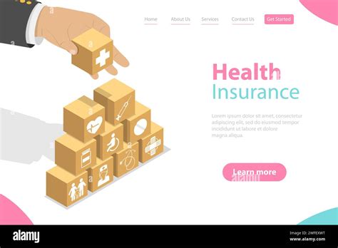 Isometric Flat Vector Landing Pate Template Of Health Insurance Healthcare And Medical Service