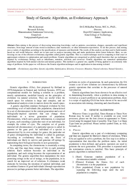 Pdf Study Of Genetic Algorithm An Evolutionary Approach