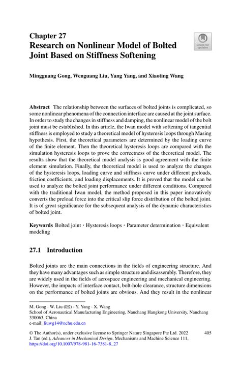 Pdf Research On Nonlinear Model Of Bolted Joint Based On Stiffness