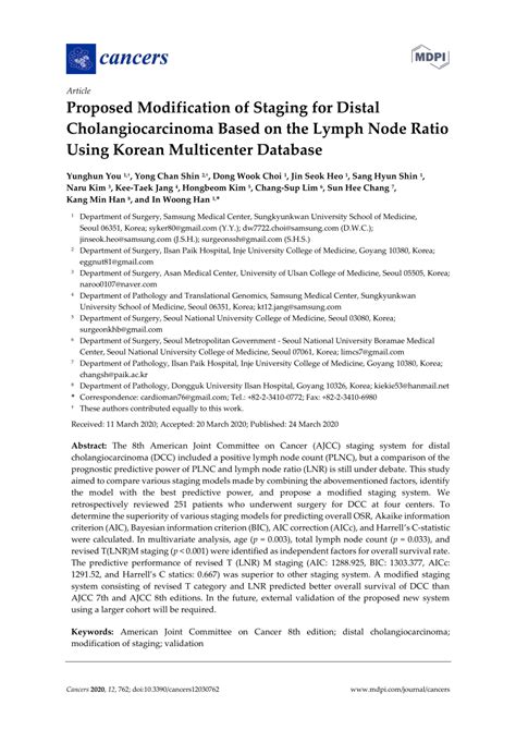 Pdf Proposed Modification Of Staging For Distal Cholangiocarcinoma Based On The Lymph Node