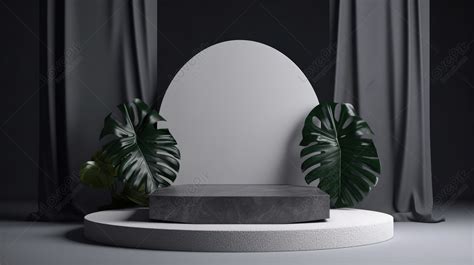 잎이 많은 디자인을 갖춘 3d 제품 디스플레이 무대 세련된 회색 연단 연단 배경 제품 디스플레이 배경 무대 3d 배경 이미지 Hd 연단 제품 디스플레이 무대 3d