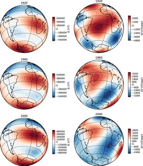 Radial Geomagnetic Field Left And Its Secular Variation Right At Download Scientific